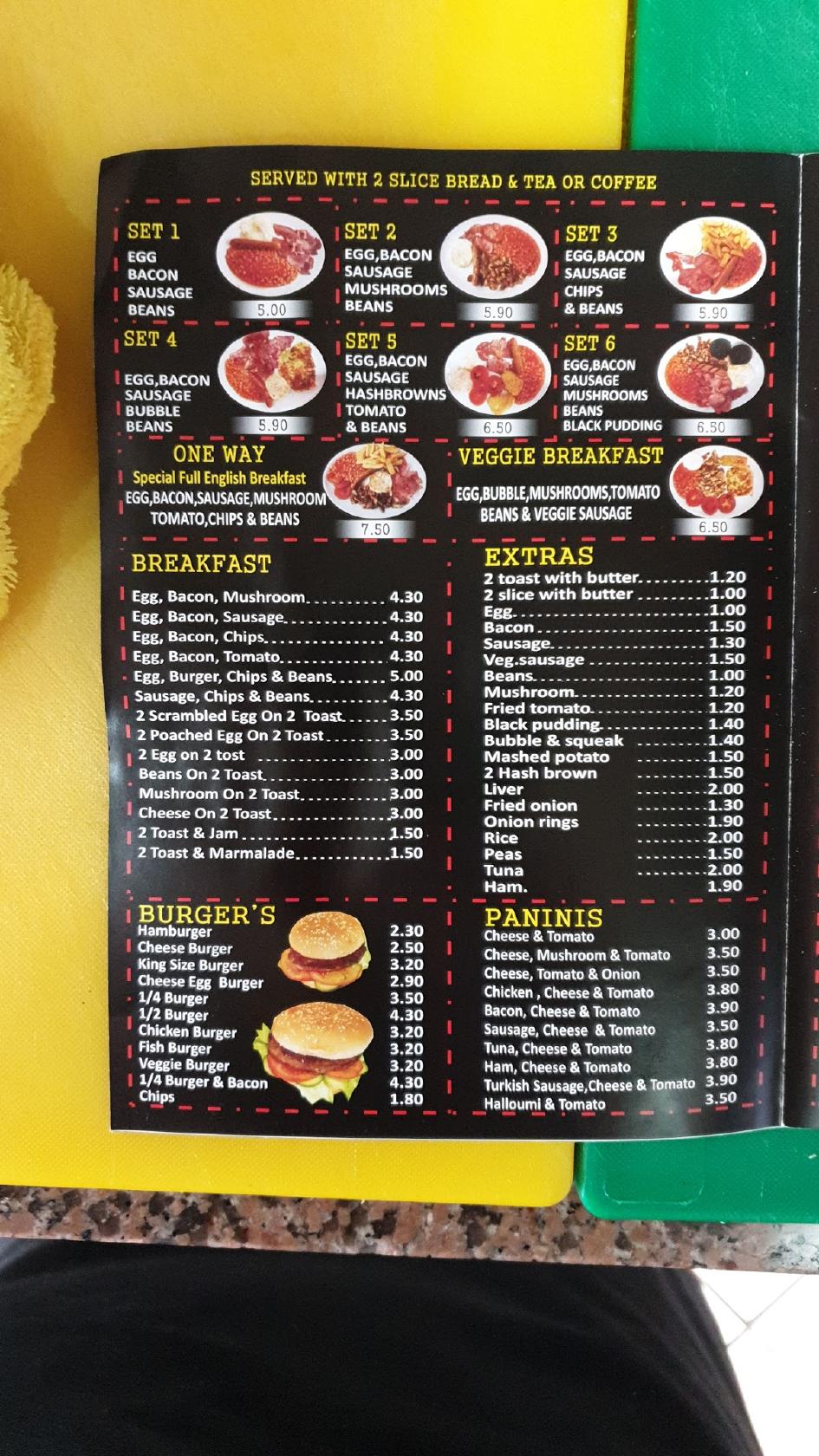 Menu at One Way Cafe London, London