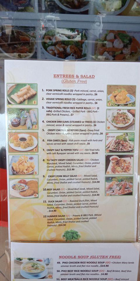 Menu at Pho house traditional Vietnamese food restaurant, Berserker
