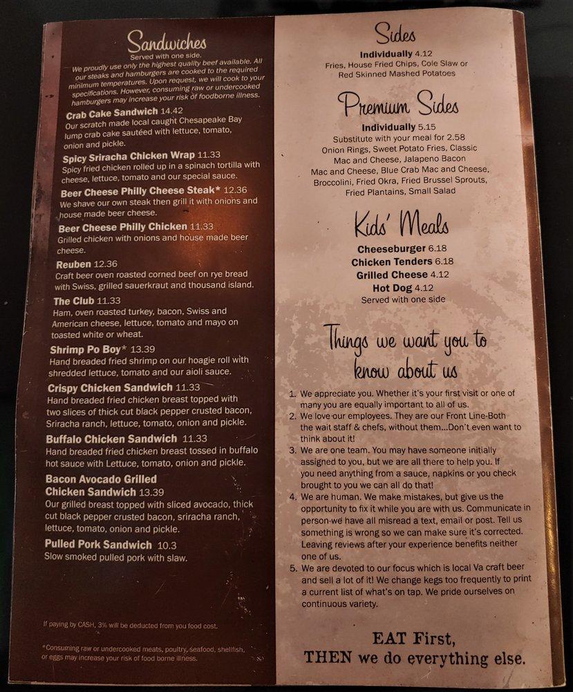 Menu at Tap It Local pub & bar, Chesapeake