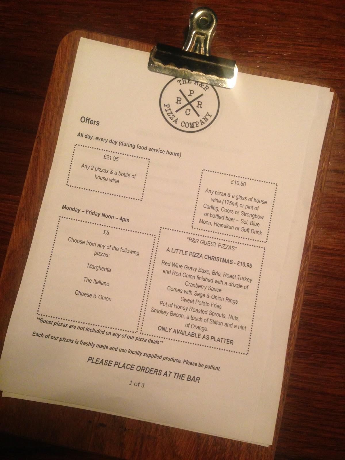 Menu at The Bobbin restaurant, Cleethorpes
