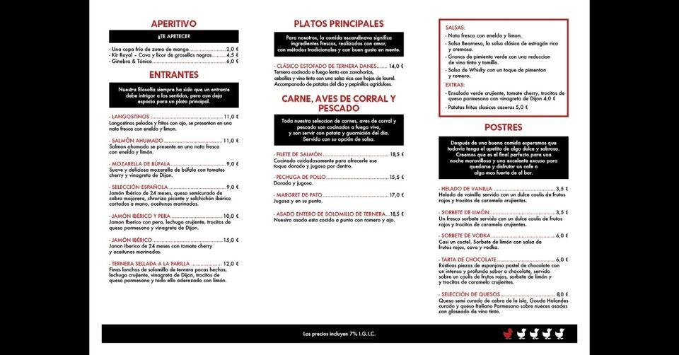 Menu at The Ugly Duckling restaurant, Corralejo, C. Abubilla