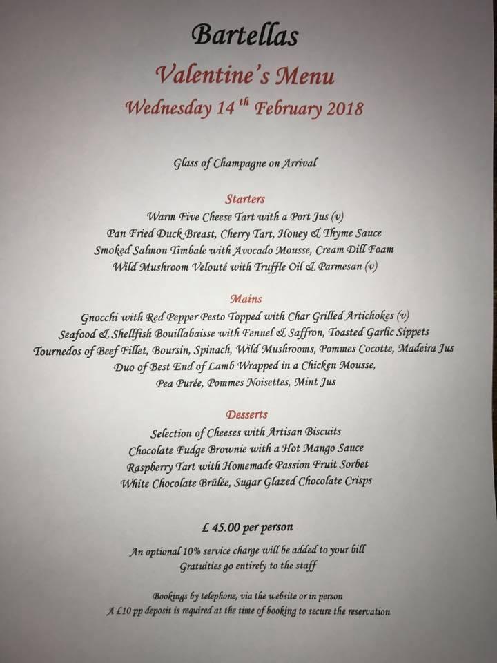 Menu at Bartellas, Meopham, Wrotham Rd