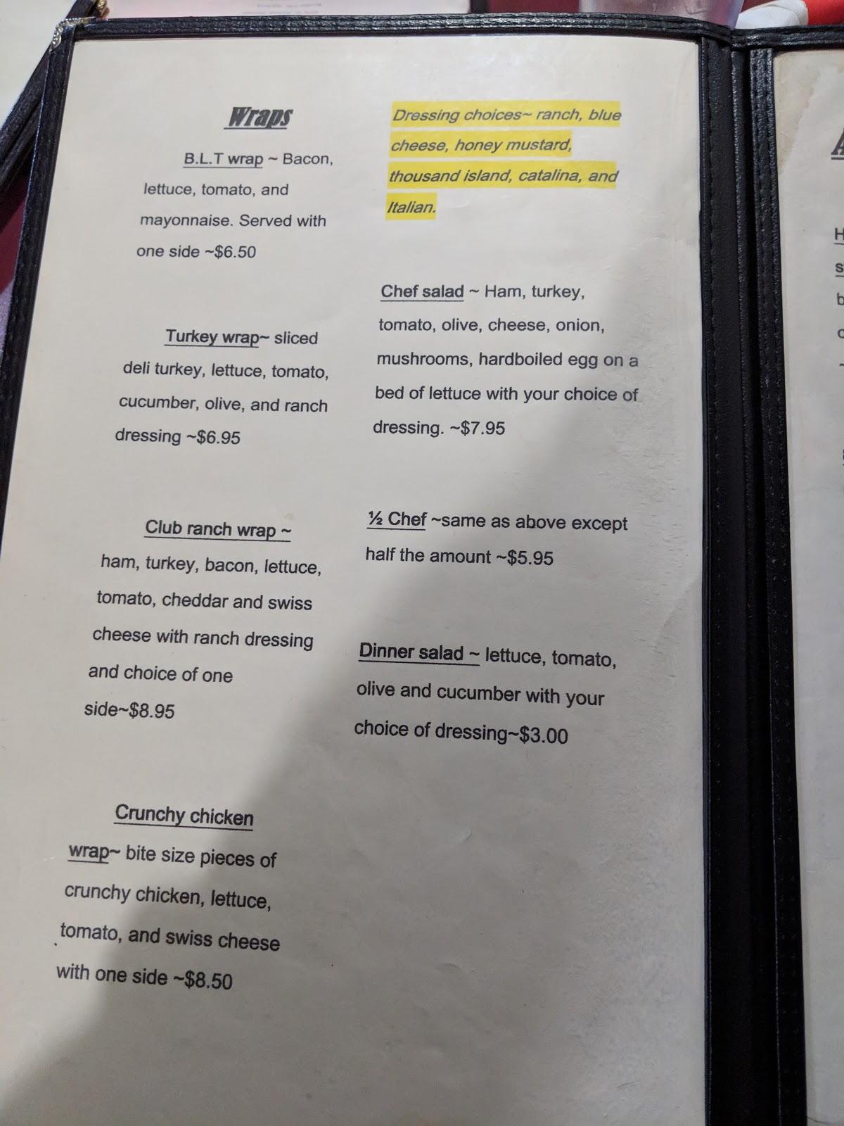 Menu at Annie's Cafe, Butte