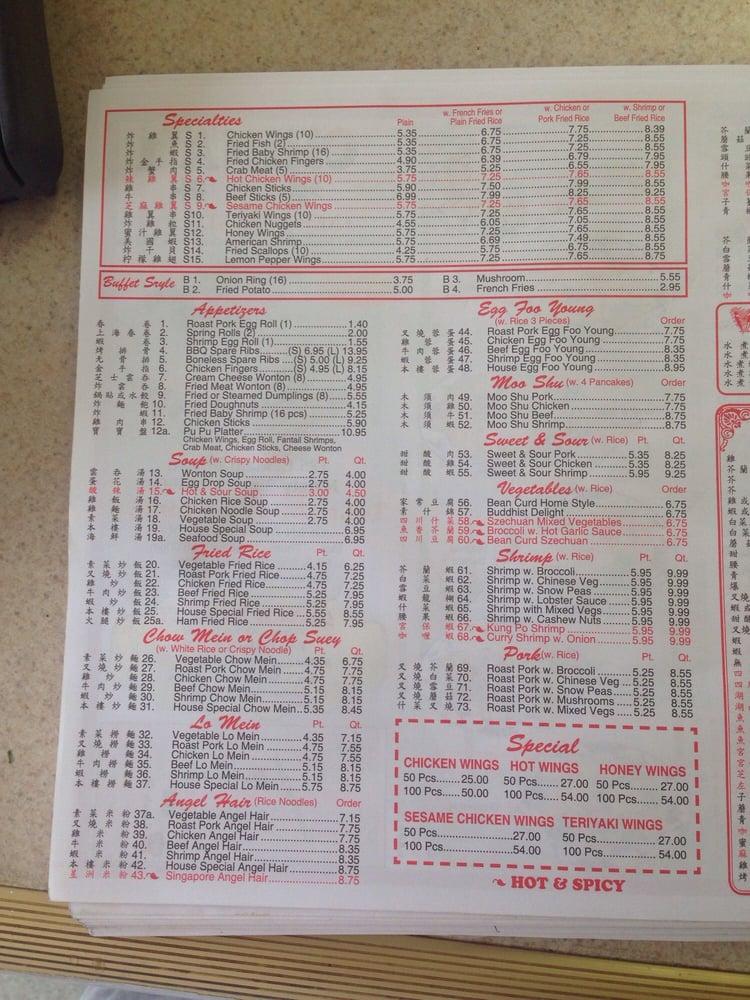 Menu at China 1 restaurant, Ninety Six