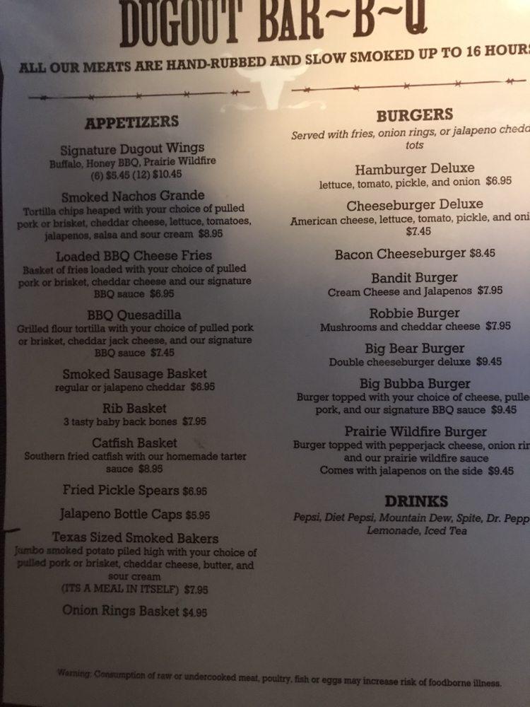 Menu at Dugout Bar & Grill, Greeley