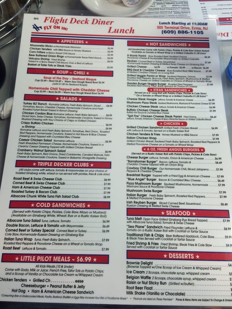 Menu at Flight Deck Diner restaurant, Erma