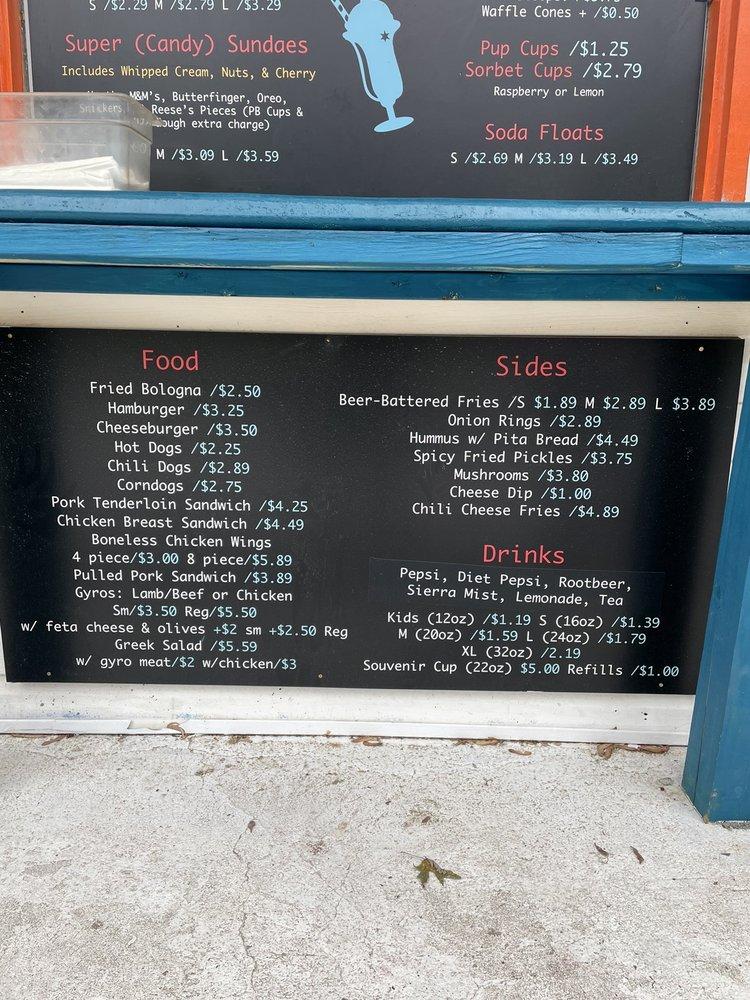 Menu at Lazy Sundaes restaurant, Georgetown