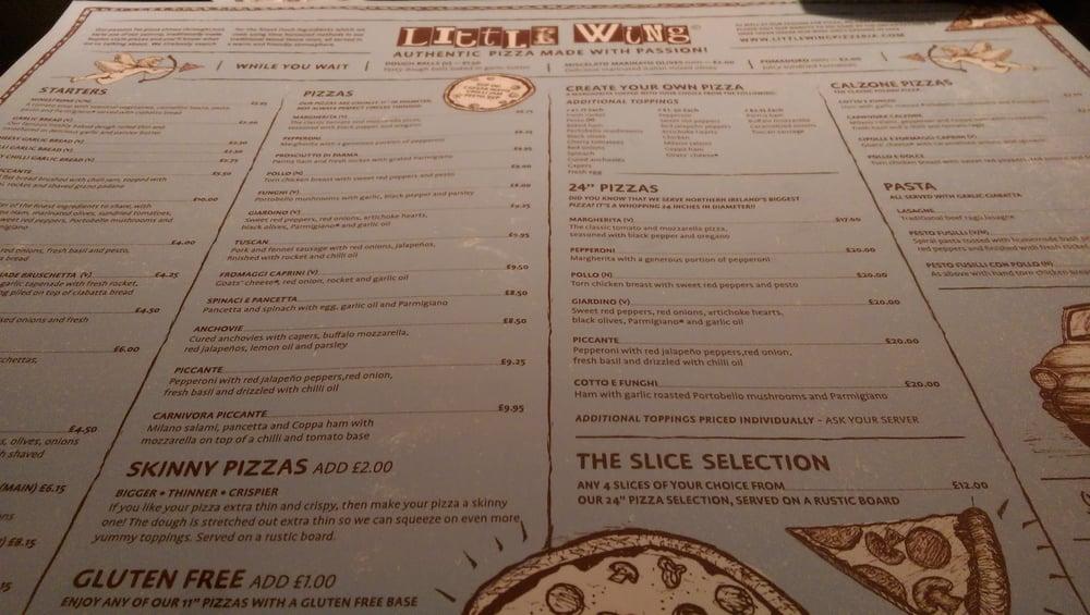 Menu at Little Wing Pizzeria, Belfast, 10 Ann St