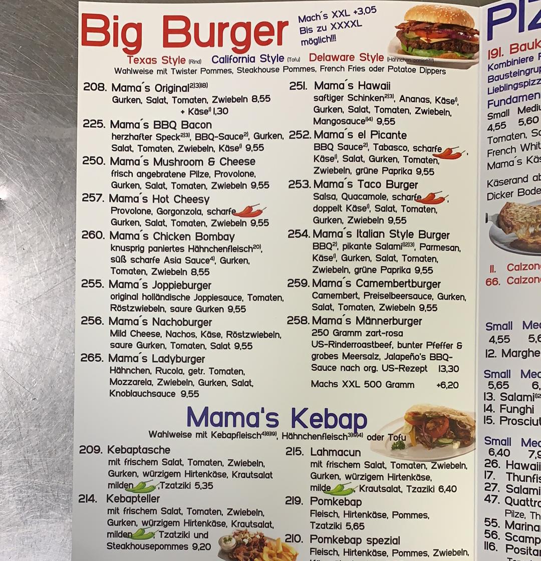 Speisekarte von Mama‘s Pizza-Place, Bocholt