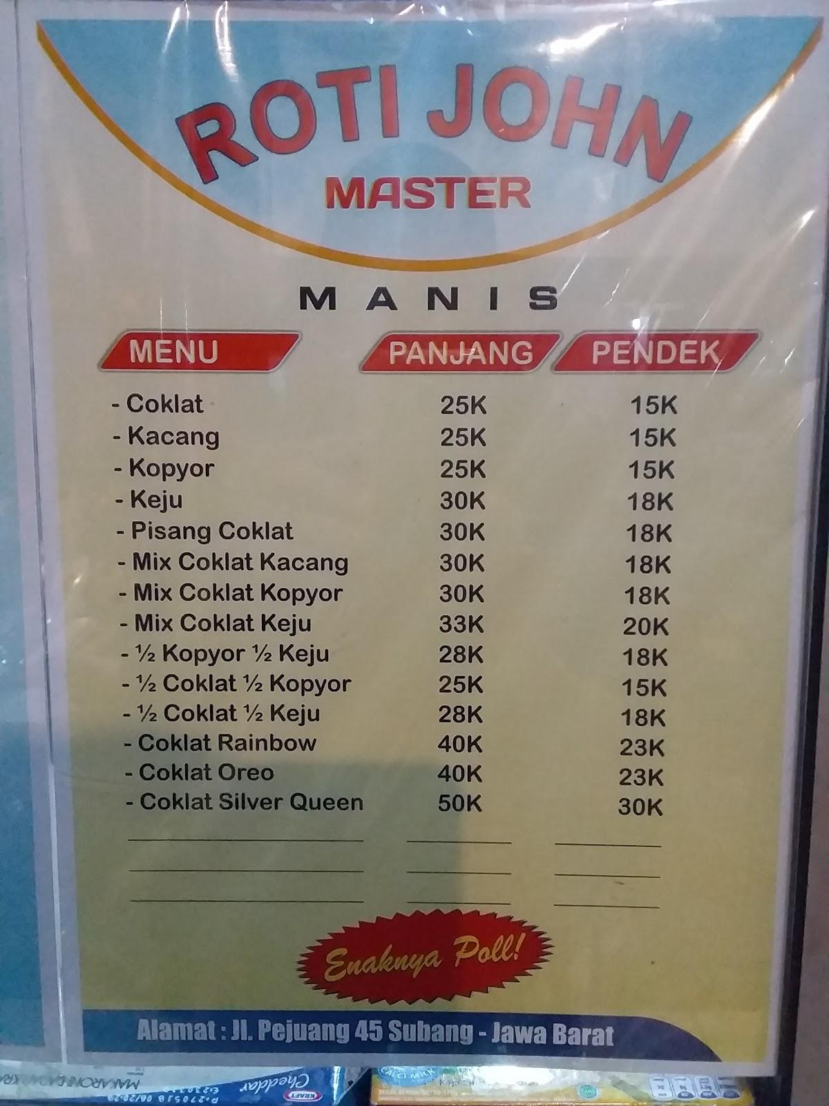 Menu at Roti JOHN MASTER, Subang