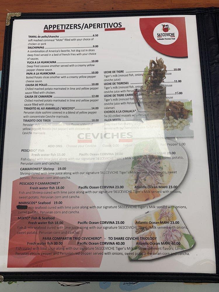 Menu at 561CEVICHE restaurant, Royal Palm Beach