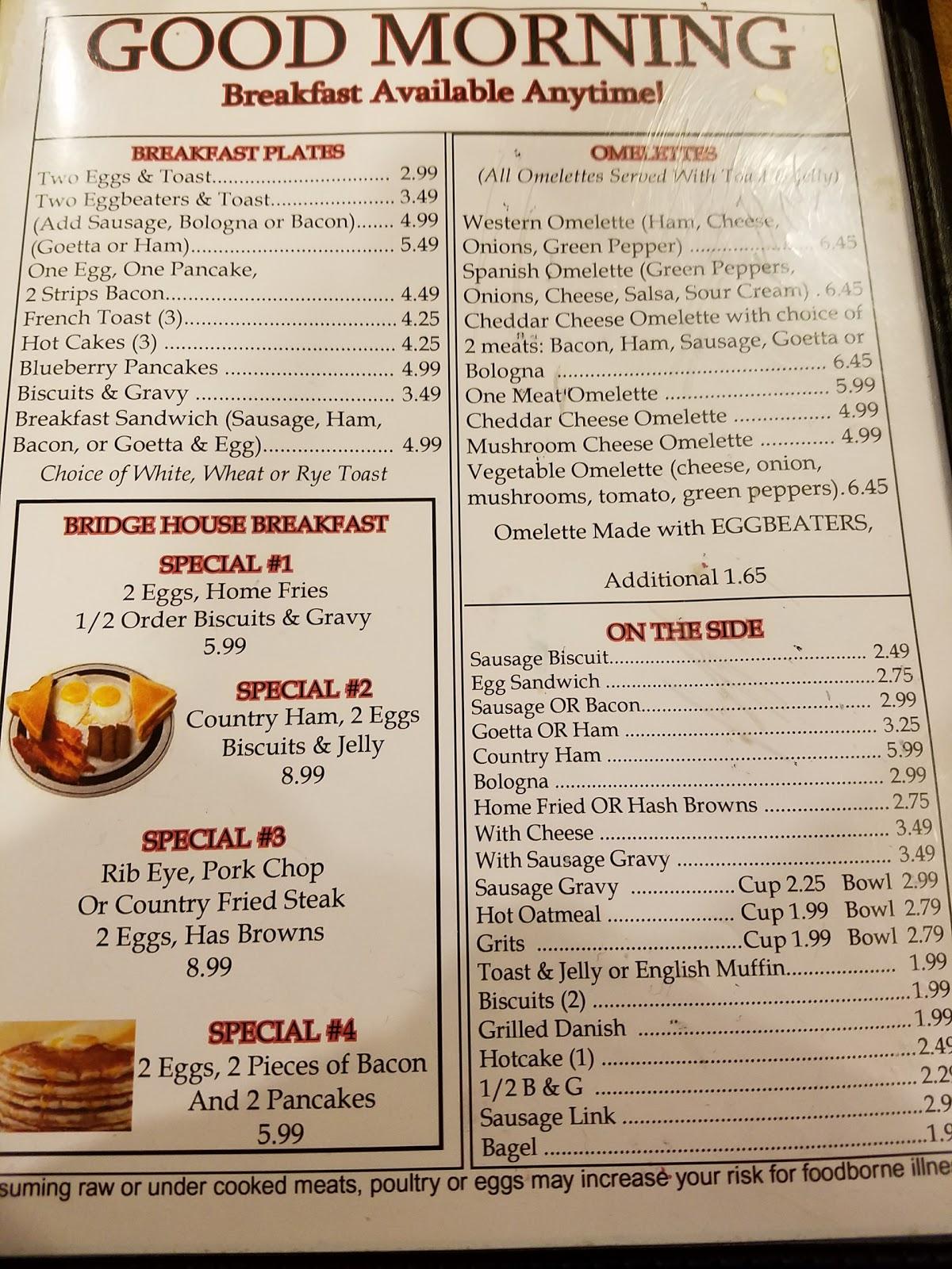 Menu at Bridge House Restaurant, Cincinnati