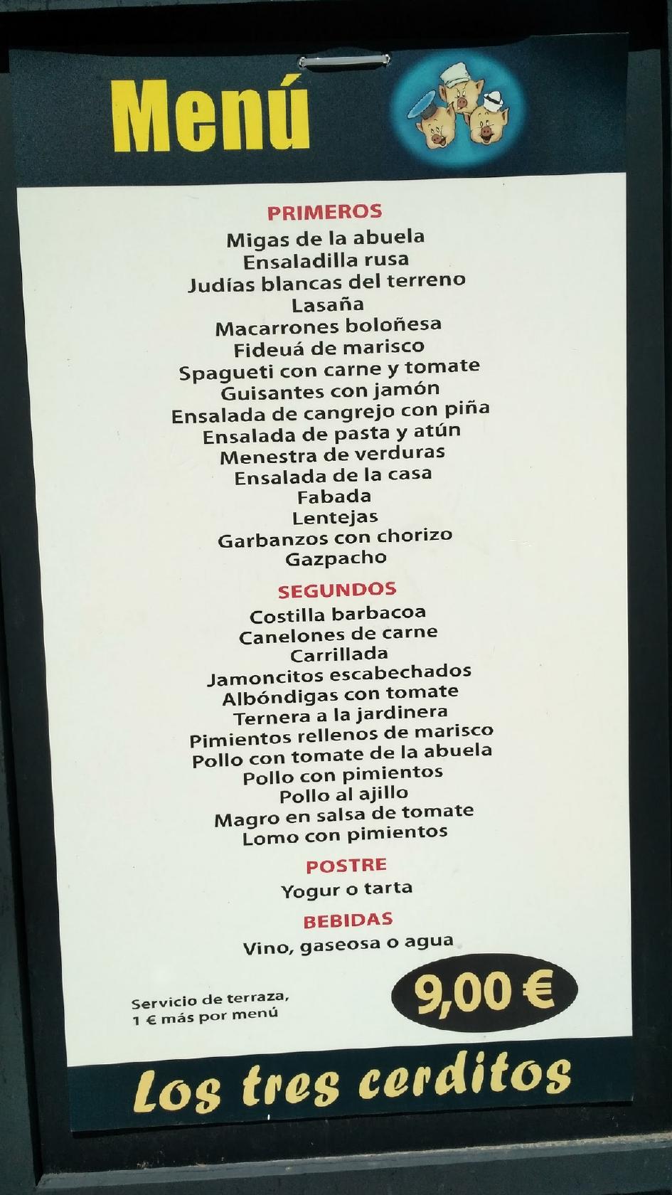 Menu at CAFETERÍA RESTAURANTE LOS TRES CERDITOS, Calatayud