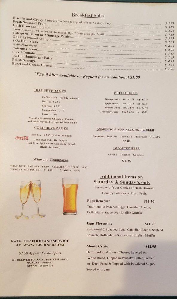 Carta del restaurante CJ's Diner, Palm Desert
