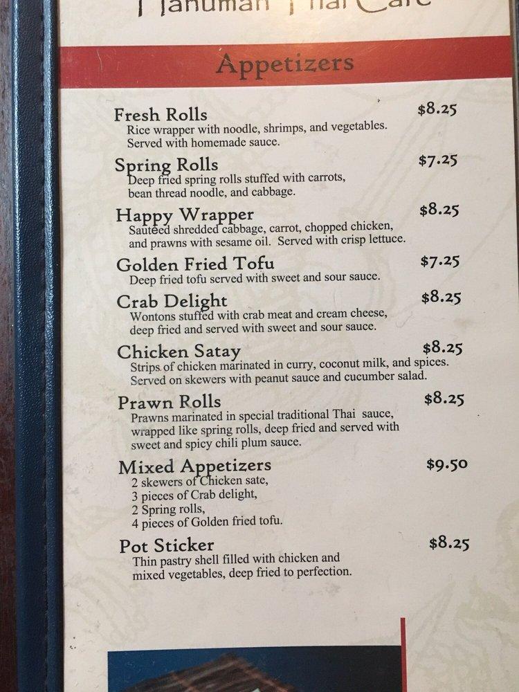 Menu at Hanuman Thai Cafe, Kirkland