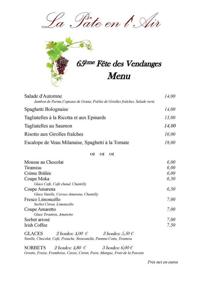 Menu at La Pâte en l'Air restaurant, Barr