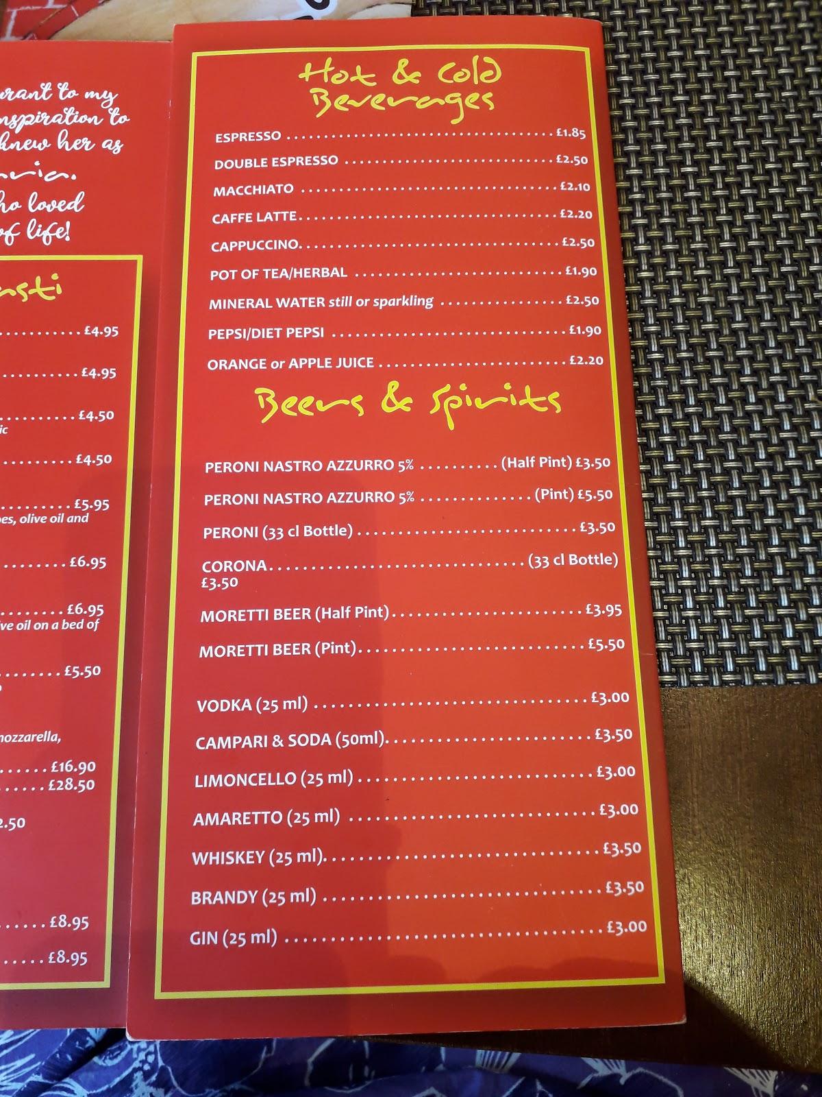 Menu at La Zia Maria Pizzeria, Broadstairs