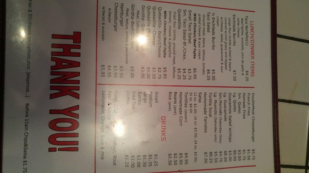 Menu at Meme's Mexican Restaurant, Luling