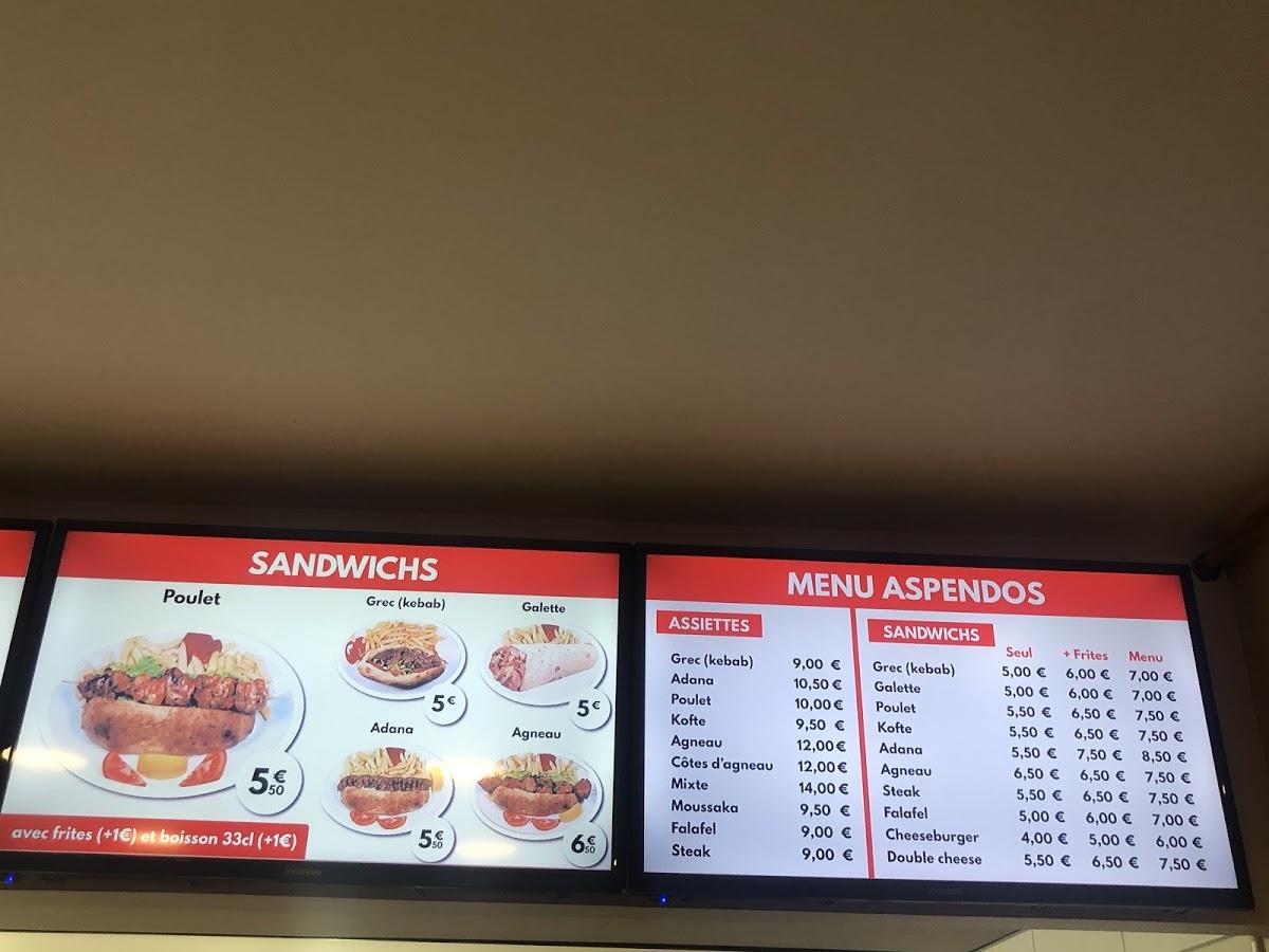 Menu au Aspendos Kebab restaurant, Ramonville-Saint-Agne
