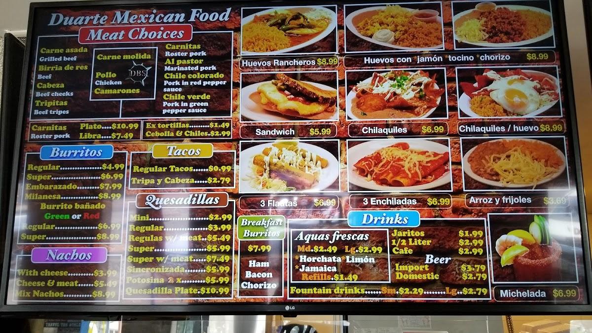 Menu at Duarte Mexican Food restaurant, Yuba City