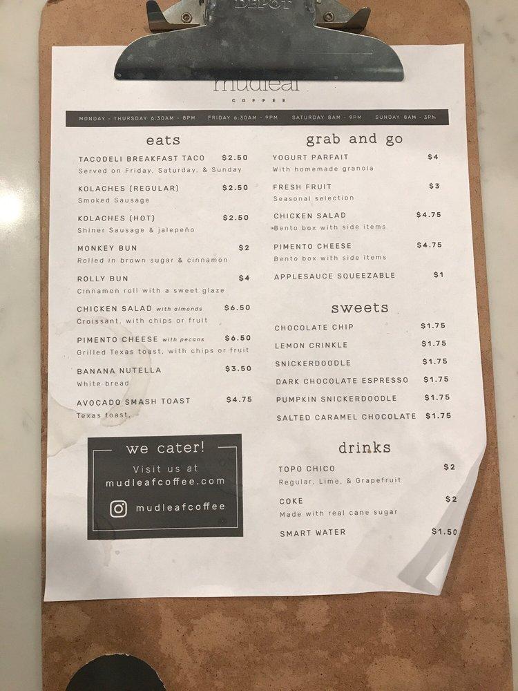 Menu at Mudleaf Coffee cafe, Plano