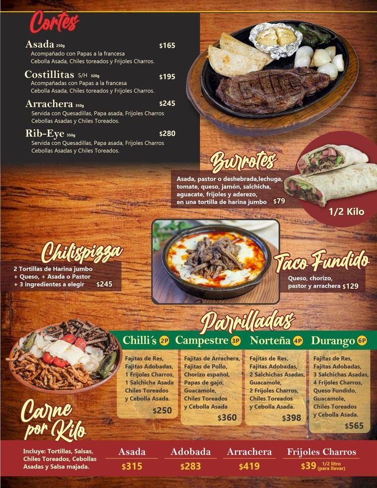 Carta del restaurante Norteño Chili's Fco Villa Rinconada Sol, Durango ...