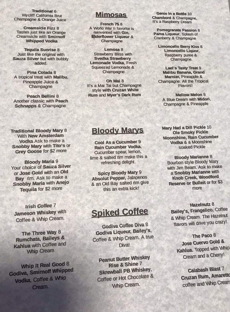 Menu at Toasted restaurant, Calabash
