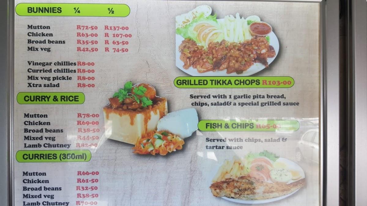 Menu at Al-Sameer's restaurant, Durban