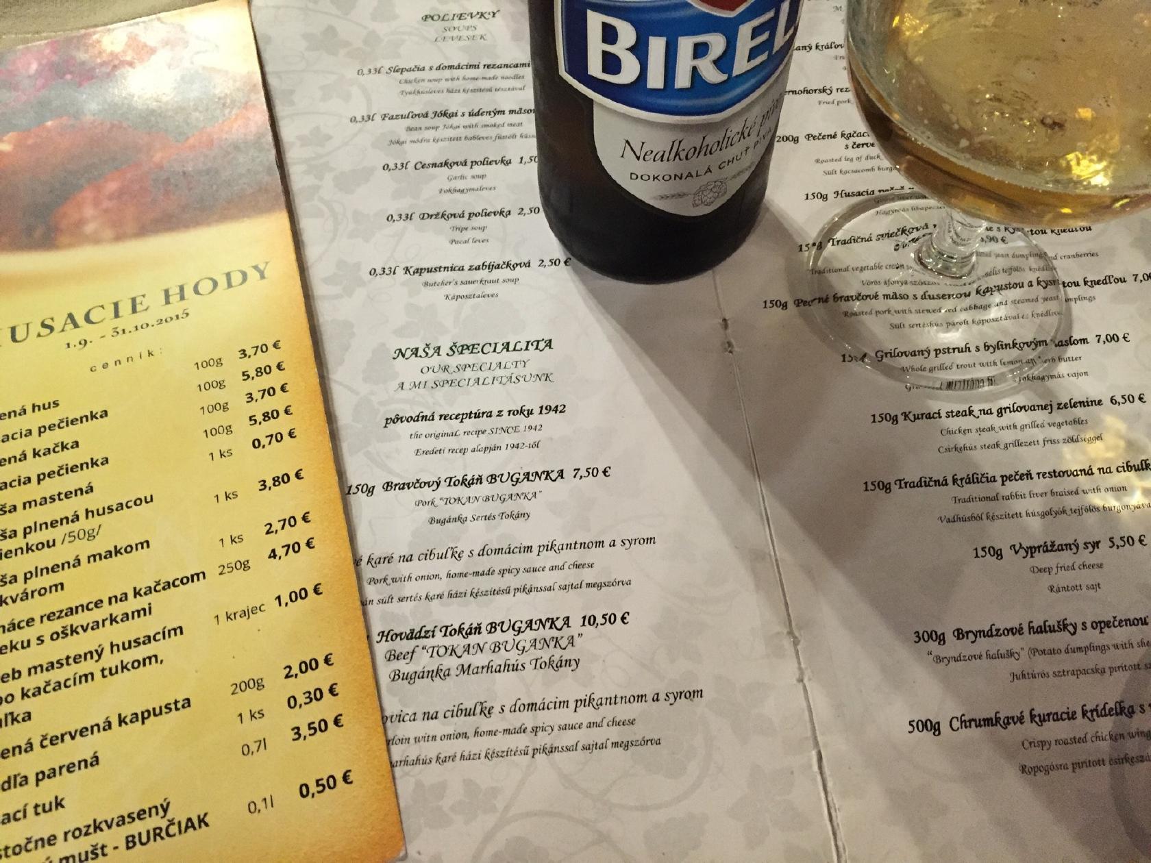 Menu at Reštaurácia & Vináreň Buganka pub & bar, Nitra