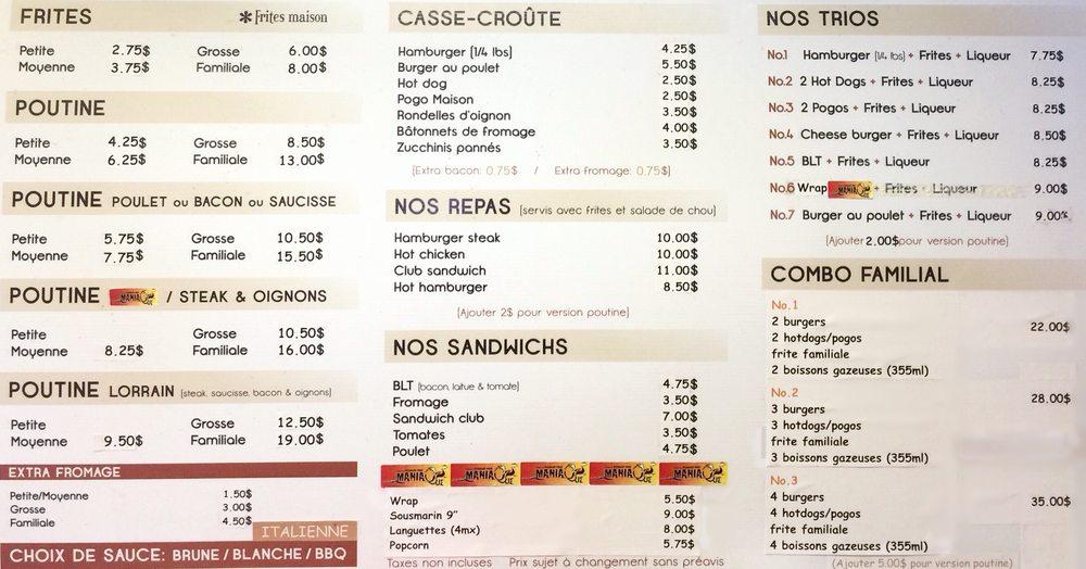 Menu at Casse-Croûte Lorrain / Poulet Frit Maniaque restaurant, Gatineau