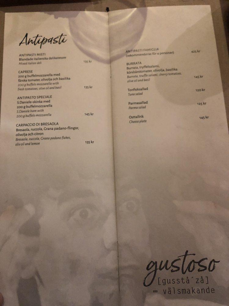 Menu at Di Penco restaurant, Malmö