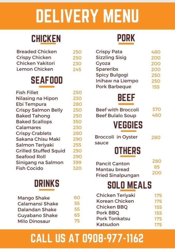 Menu at Fernando's Asian Cuisine restaurant, Virac