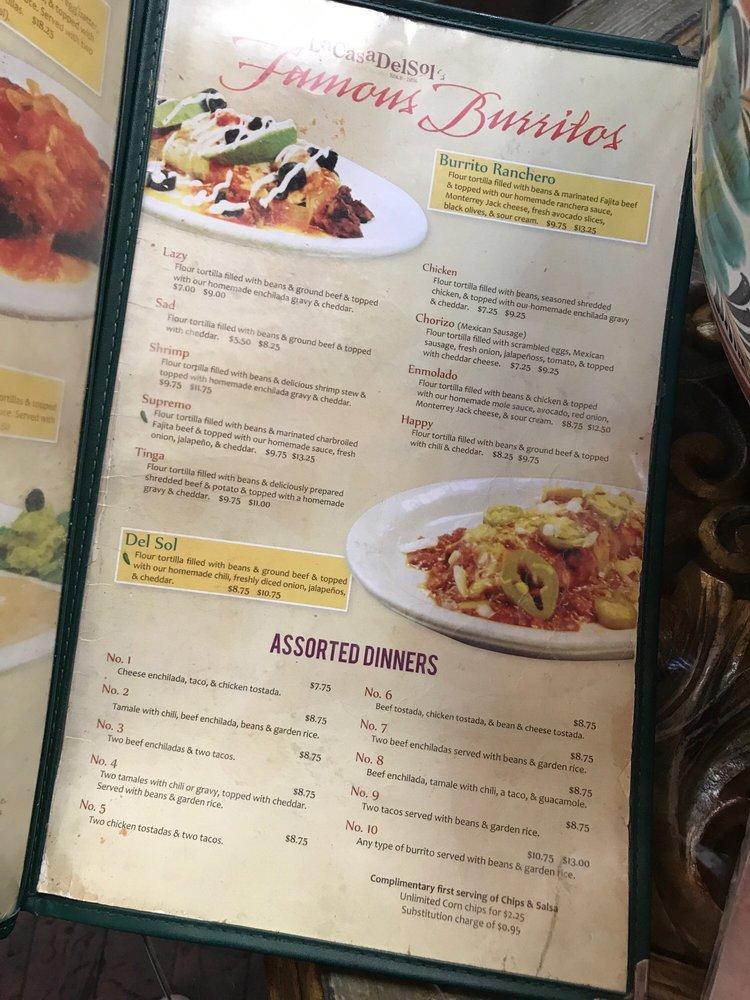 Menu at La Casa Del Sol - Thibodaux restaurant, Thibodaux