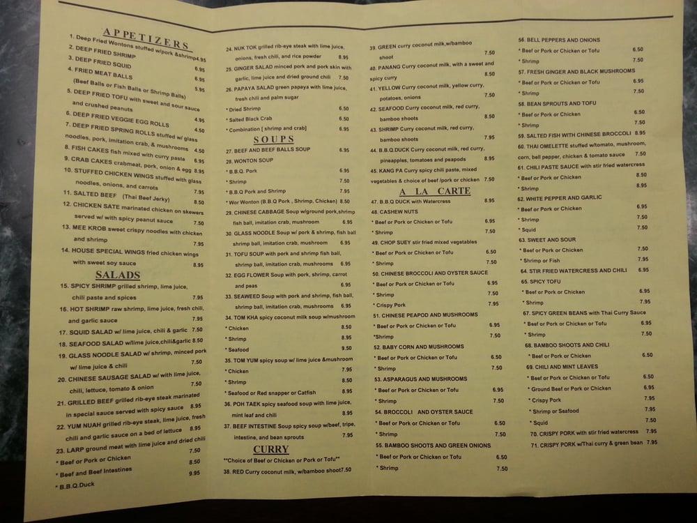 Menu at Long Beach Thai Restaurant, Long Beach, E Anaheim St