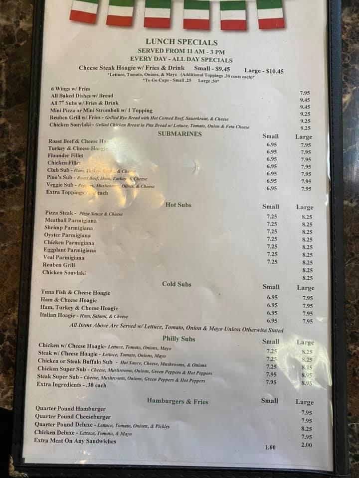 Menu at Pino's Pizza & Italian Restaurant, Roanoke Rapids