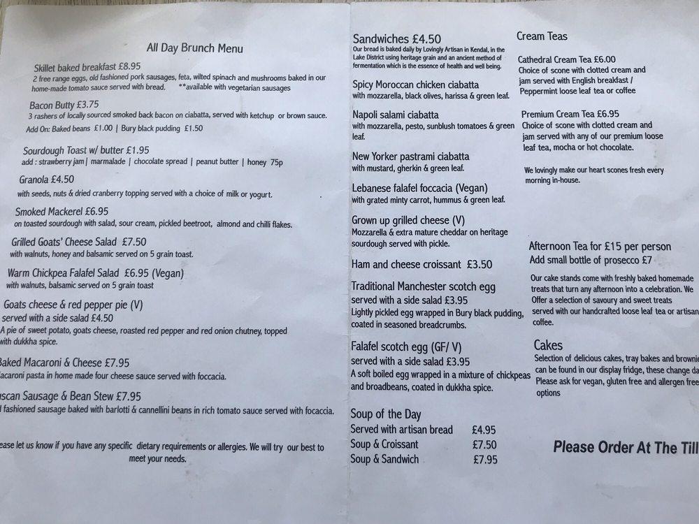 Menu at Proper Tea cafe, Manchester