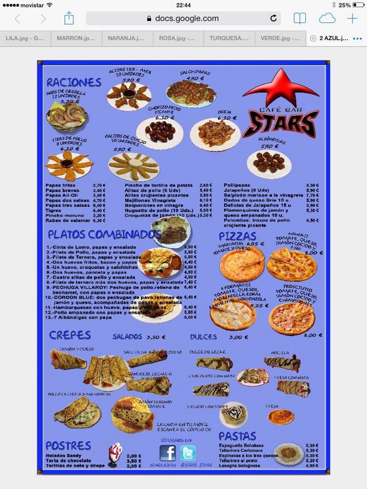 Menu at Stars Bar Rivas, Rivas-Vaciamadrid, Pl. de Euskadi
