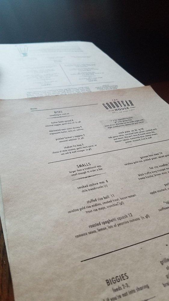 Menu at The Goodyear House pub & bar, Charlotte