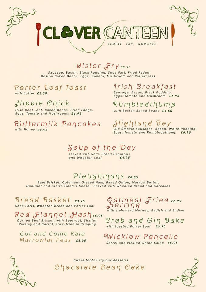 Menu at The Temple Bar, Norwich
