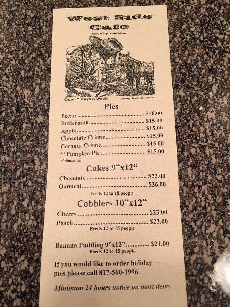Menu at West Side Cafe, Fort Worth