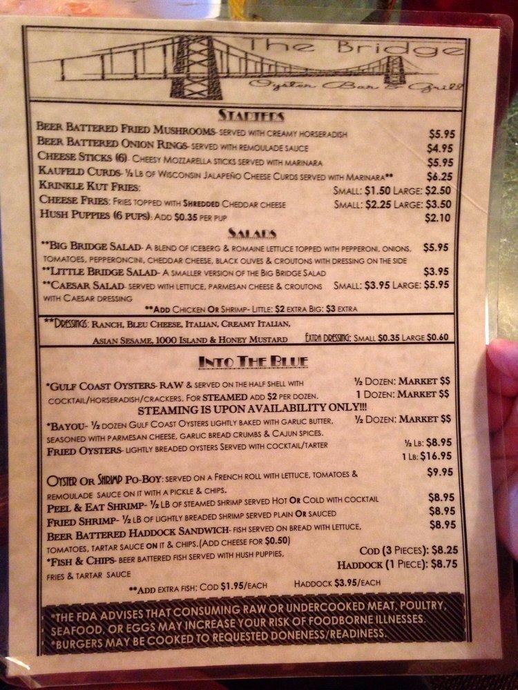 Menu at The Bridge Grill and Oyster Bar, Stockbridge