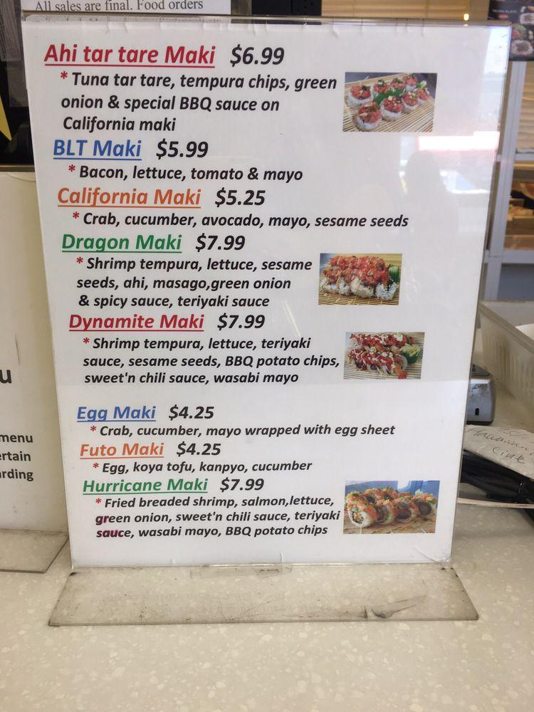 Menu at Kozo Sushi restaurant, Honolulu, S King St