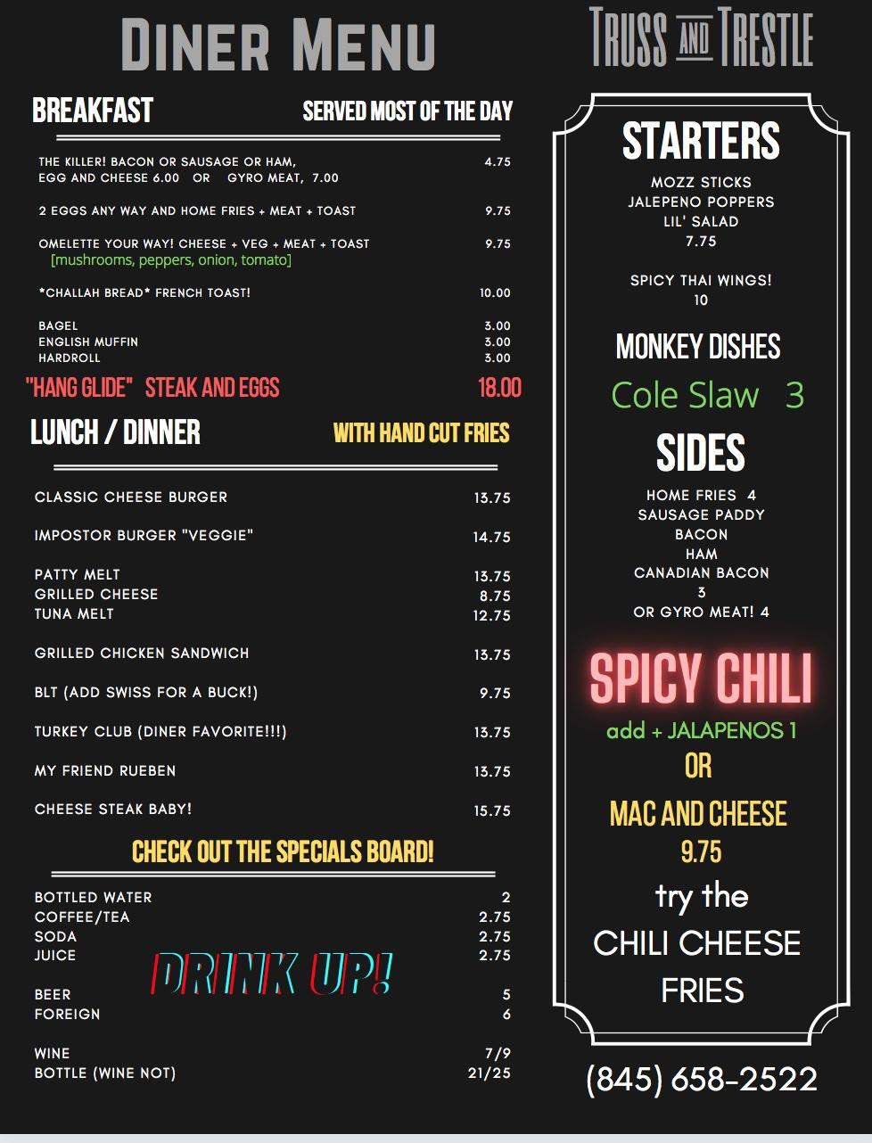Menu at Truss and Trestle restaurant, Rosendale