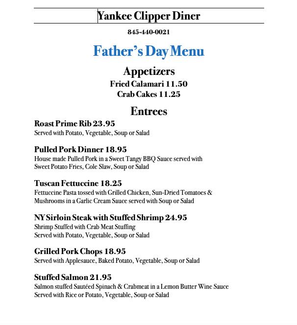 Menu at Yankee Clipper Diner restaurant, Beacon