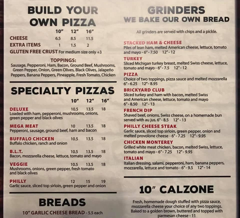 Menu at Brickyard pub & bar, Stanton