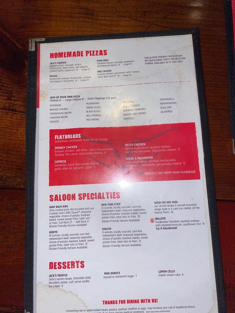 Menu at Cowboy Jacks Bloomington pub & bar, Bloomington, Southtown Dr