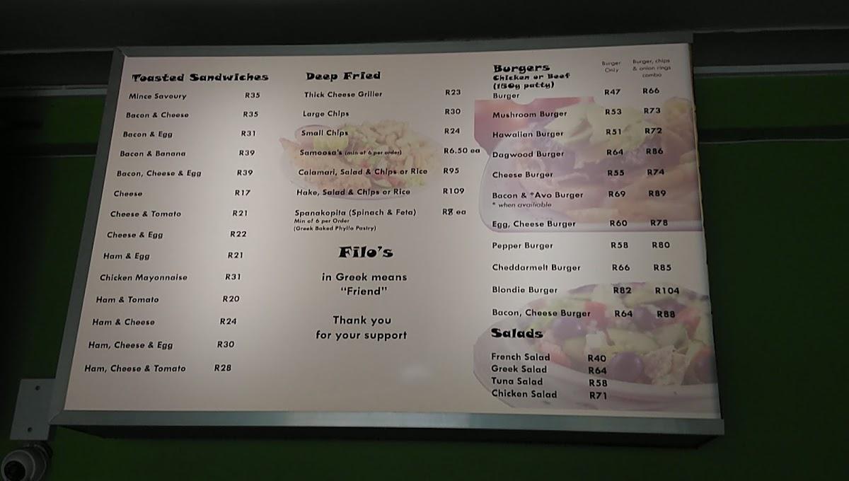 Menu at Filo's Restaurant & Pub, Sedgefield