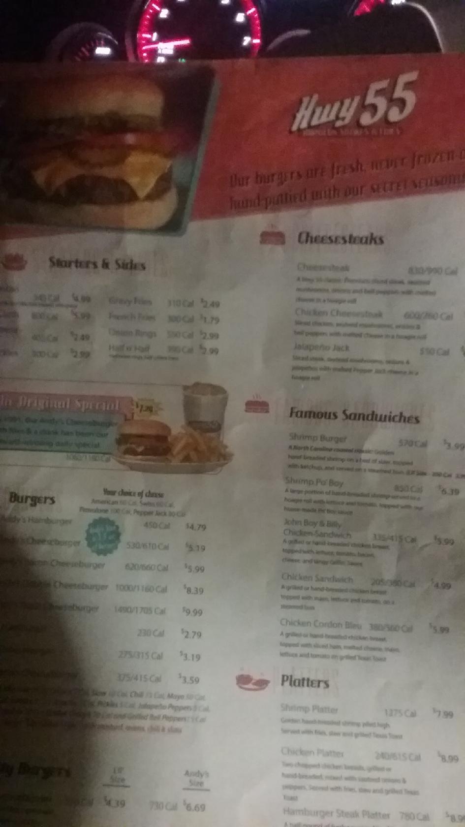 Menu at Hwy 55 Burgers Shakes & Fries restaurant, Snow Hill, 415 US-13