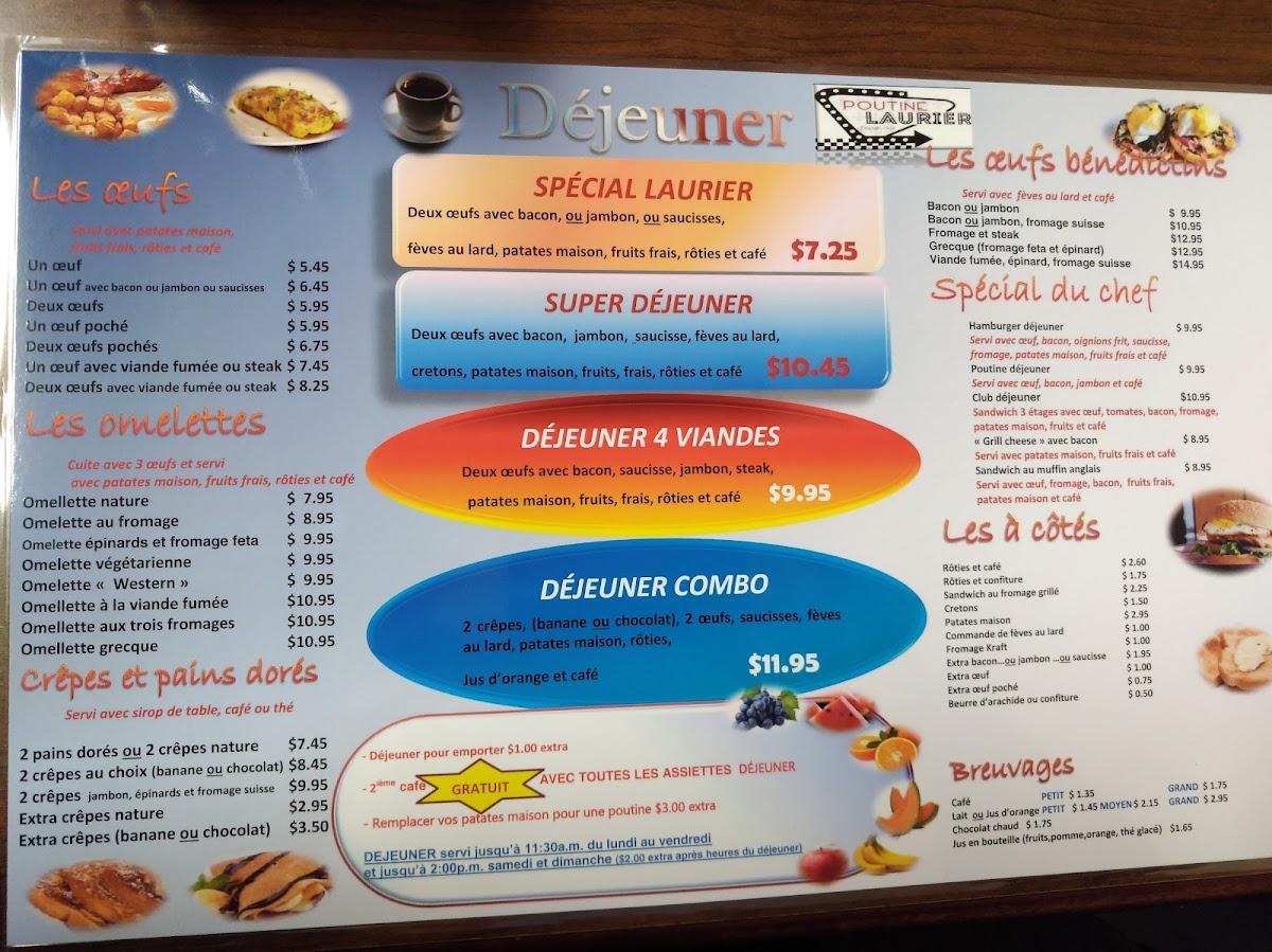 Menu at Poutine Laurier Restaurant, Montréal
