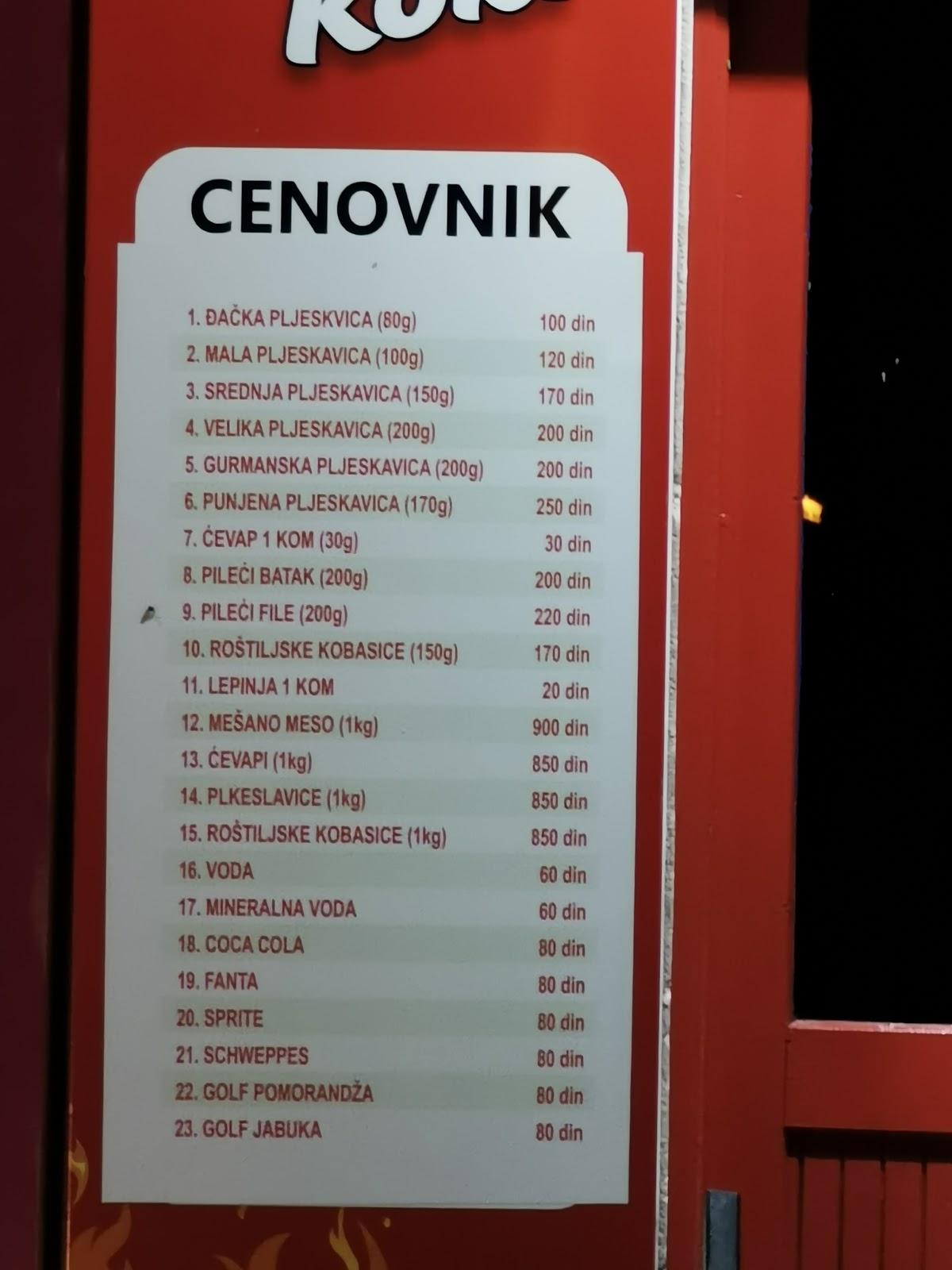 Speisekarte von Roštilj ŽAR KOKI restaurant, Kraljevo